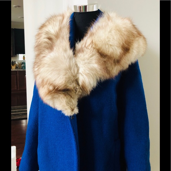 Vintage | Jackets & Coats | 95s Vintage Cobalt Blue Coat With Fur ...